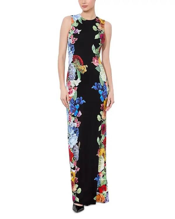 Alice + Olivia Delora Open Back Maxi Dress - Black Floral