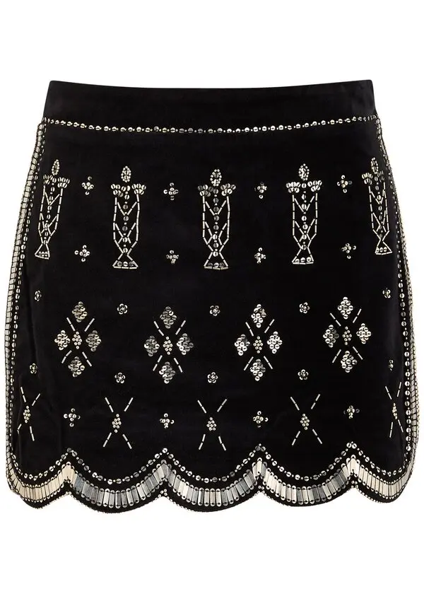 Isabel Marant Handore Beaded Velvet Mini Skirt - Black And Silver