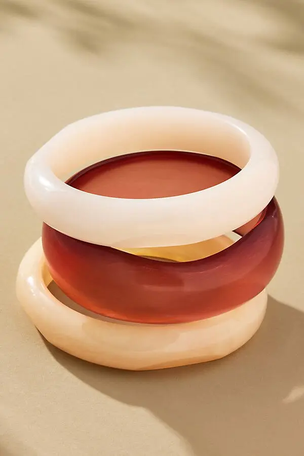 Anthropologie Round Bangle Bracelets Set Of 3 - Neutral