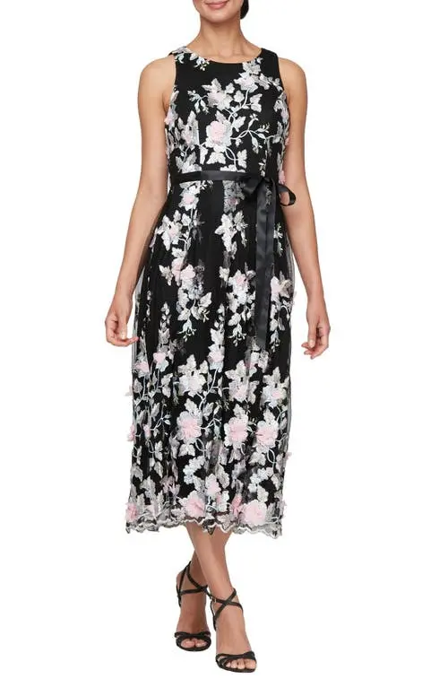 Alex Evenings Embroidered Floral Midi Dress