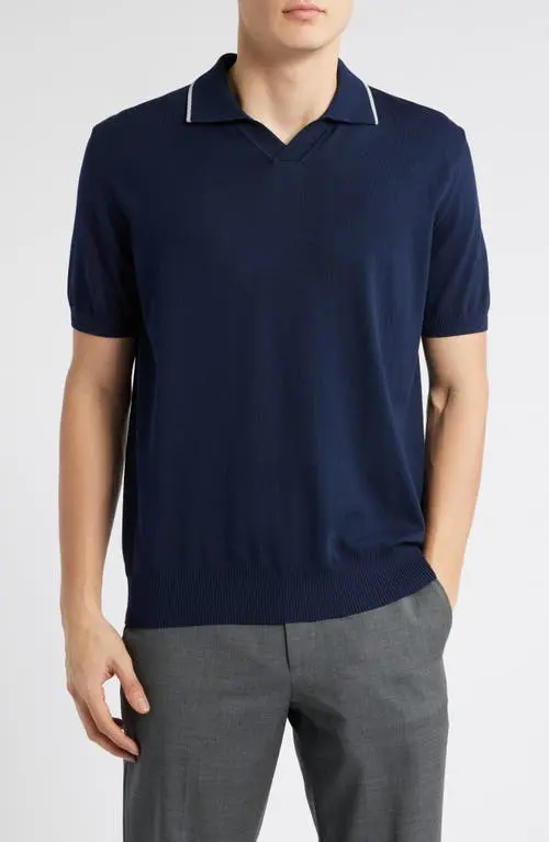 Canali Regular Fit Johnny Collar Polo - Navy