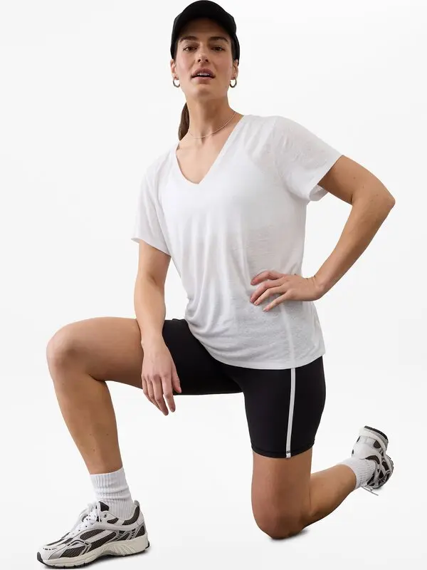Athleta Getaway Linen Blend V-neck Tee - Bright White