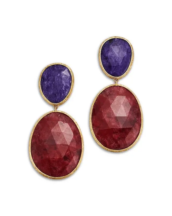 Marco Bicego 18k Yellow Lunaria Thulite & Charoite Drop Earrings - Charoite/thulite