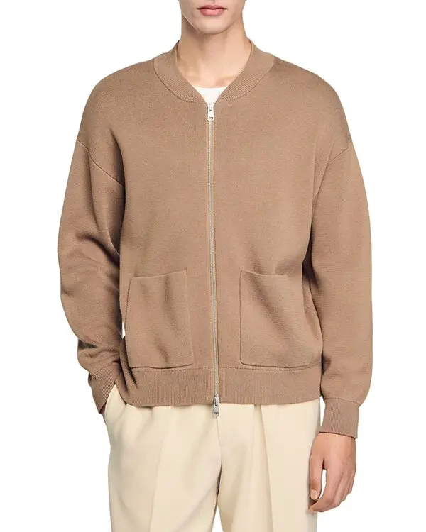 Sandro Teddy Knit Jacket - Dark Sand