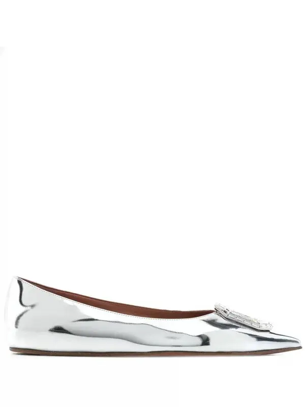 Amina Muaddi Metallic-leather Ballet Flats - Silver