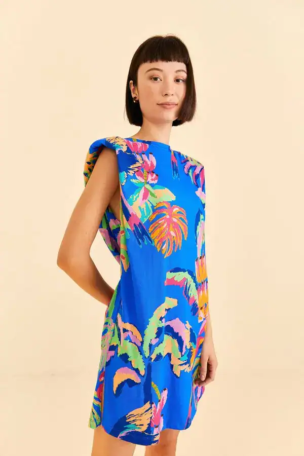 Farm Rio Blue Painted Jungle Mini Dress - Painted Jungle Blue | Editorialist