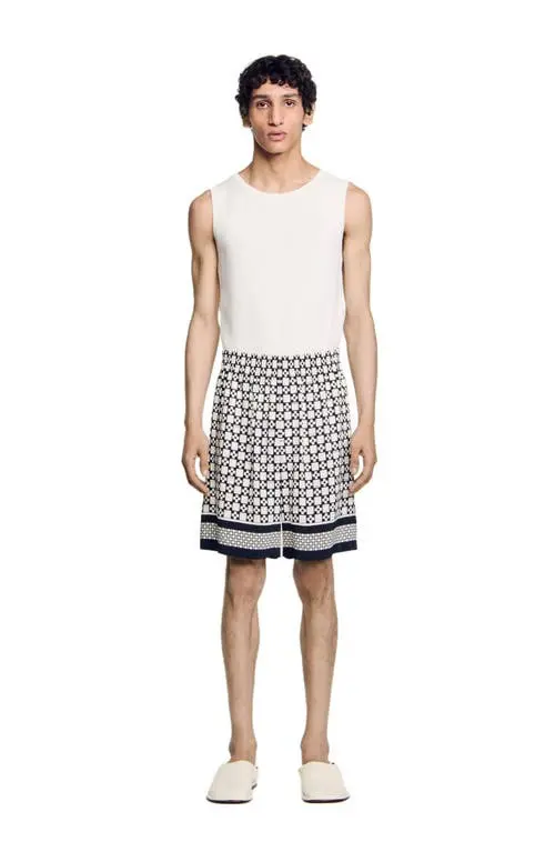 Sandro Flowy Bermuda Shorts With Square Cross Motif
