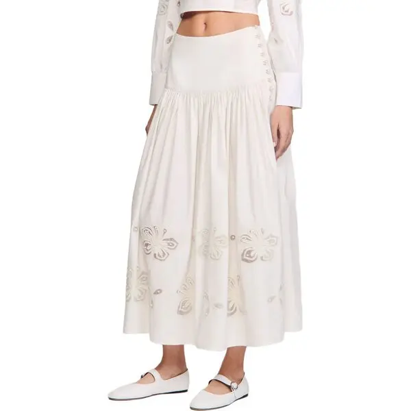 Sandro Long Poplin Skirt - Ecru