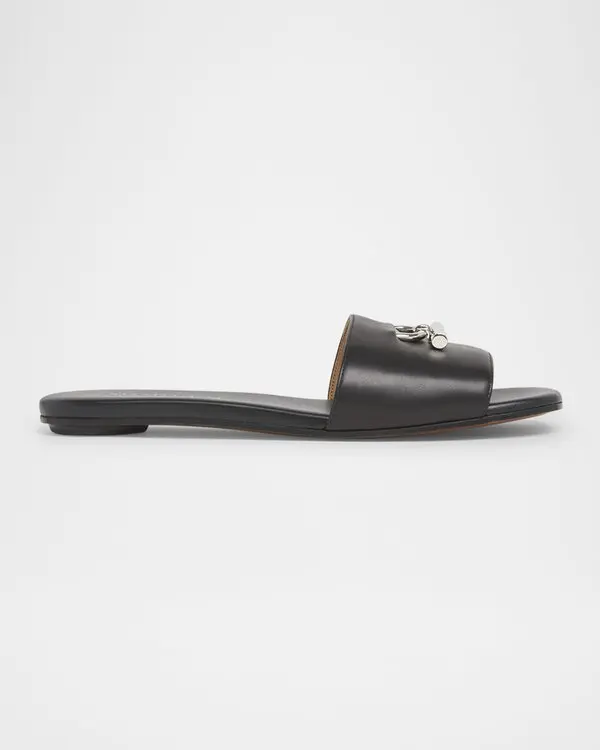 Alexander McQueen Leather Cross-bar Slide Sandals - Black/silver