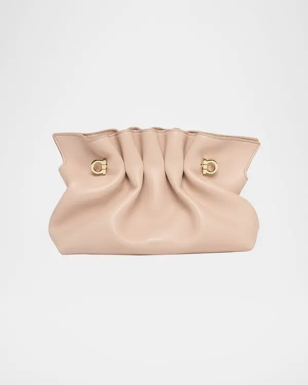 FERRAGAMO Small Gancio Piercing Shoulder Bag - Plaster