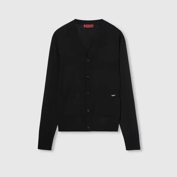 Gucci Fine Wool Knit Cardigan With Intarsia - Black