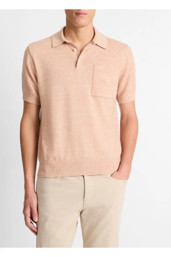 Vince Linen, Wool & Cashmere Polo Sweater - Red
