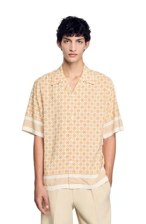 Sandro Square Cross Motif Flowing Blouse - Fire