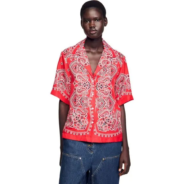 Sandro Bandana Print Silk Shirt - Red /white