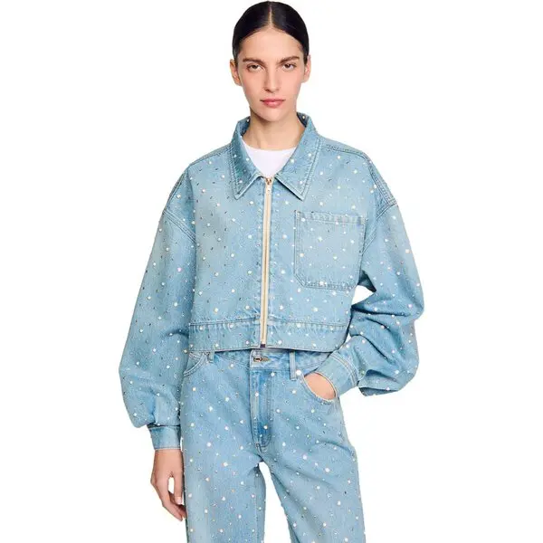 Sandro Embellished Denim Jacket - Blue Jean