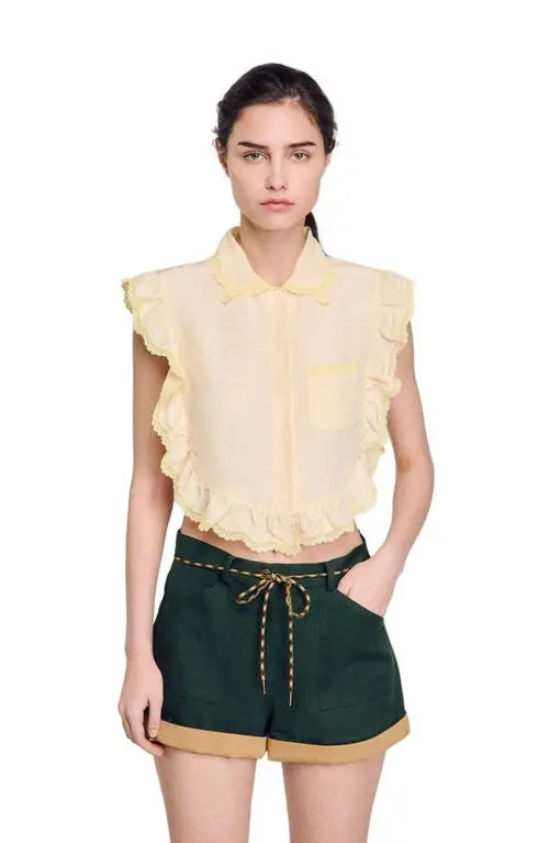 Sandro Top Shirt Collar With Lace Detail - Light Yellow