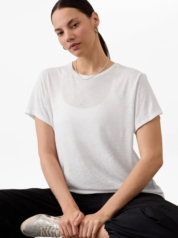 Athleta Relaxed Linen Blend Tee - Bright White