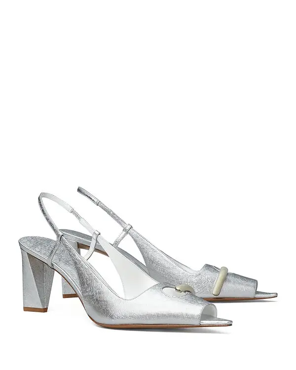 Tory Burch Pierced Slingback Pumps - Bright Silver