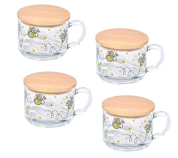 TEMP-TATIONS Set Of 16-oz Glass Mugs With Wood Lids