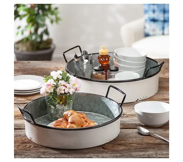 GERSON INTERNATIONAL Set Of 2 Round Nesting Metal Trays Gerson In Ternational