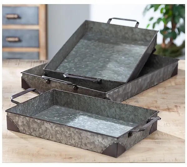 GERSON INTERNATIONAL Set Of 3 Decorative Metal Trays Gerson Inter National