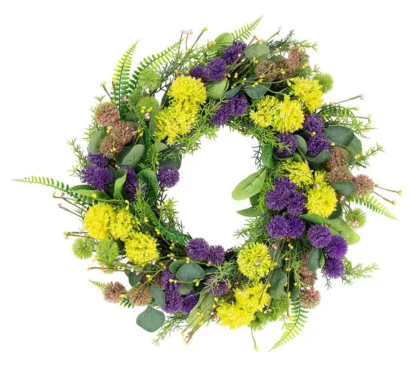 NORTHLIGHT Mixed Foliage And Thistle Spring Wre Ath 22 - One-color