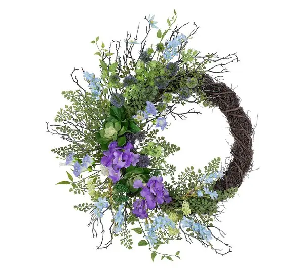 NORTHLIGHT Mixed Wild Flowers And Twig Spring W Reath 24-inch