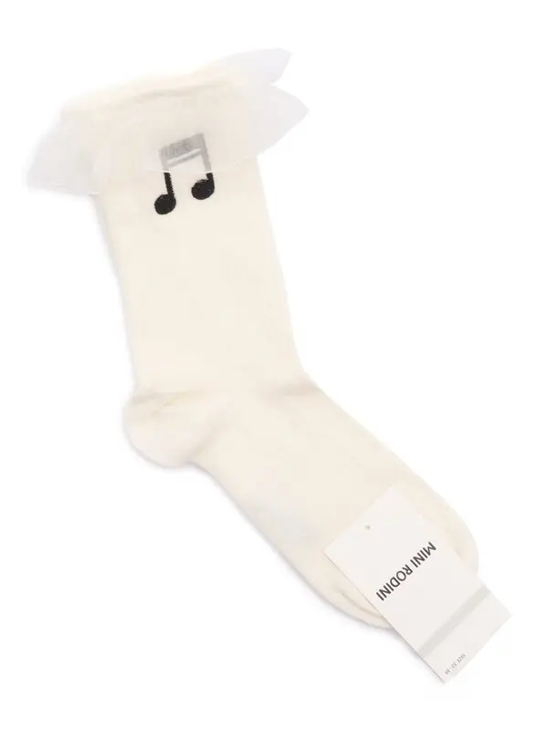 Mini Rodini Musical Note Slip-On Socks In White - 29% Off | Editorialist