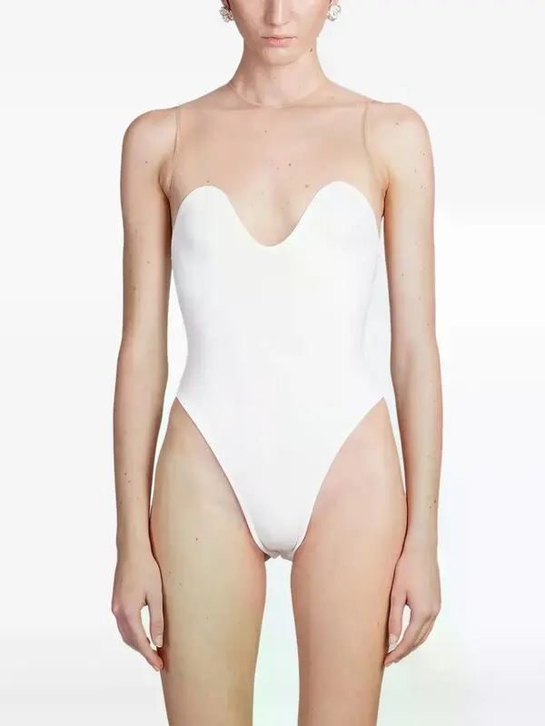 David Koma Wave-neck Tulle Bodysuit
