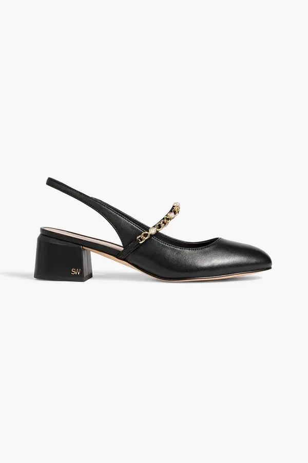 STUART WEITZMAN Pearl Chain 45 Leather Slingback Pumps