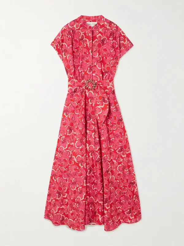 Saloni Neesha Floral-print Midi Dress - Red