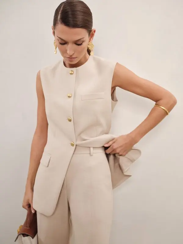REISS Athena Longline Waistcoat - Neutral