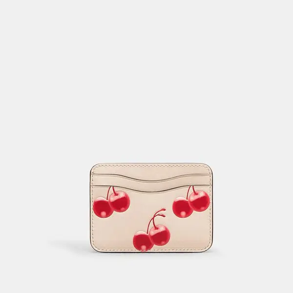 COACHTOPIA Wavy Card Case In Regenerative Leather With Cherry Print - Red Multi