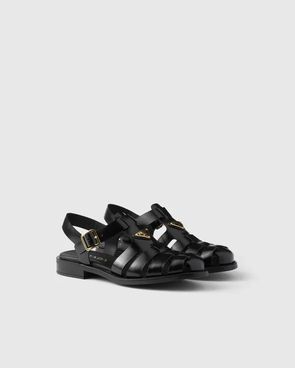 Prada Brushed Leather Fisherman Sandals - Black