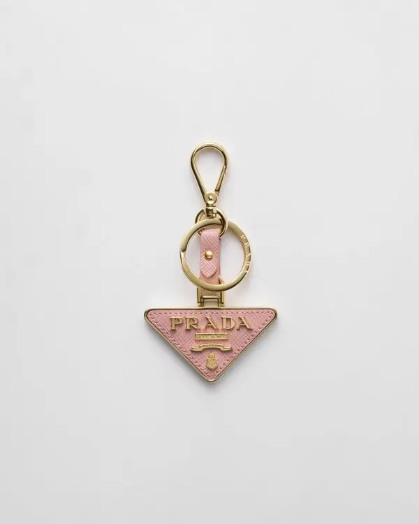 Prada Saffiano Leather And Metal Keychain - Peach