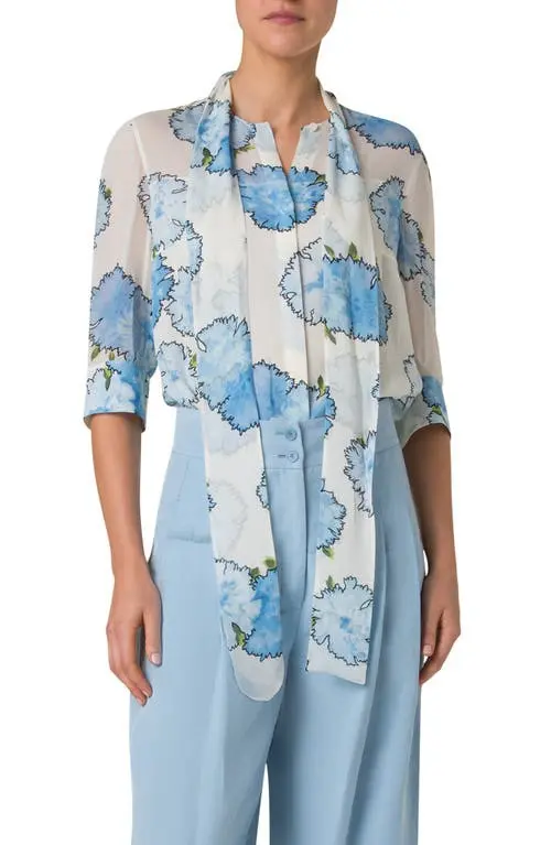 Akris Print Georgette Tie Neck Top