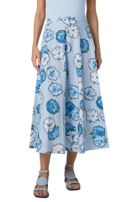 Akris Carnation Print Cotton Poplin Midi Skirt