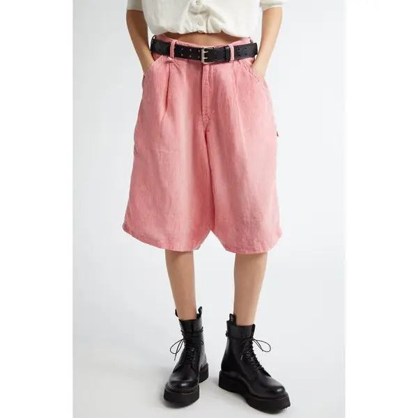 R13 Jesse Linen Carpenter Shorts - Coral Linen Chambray
