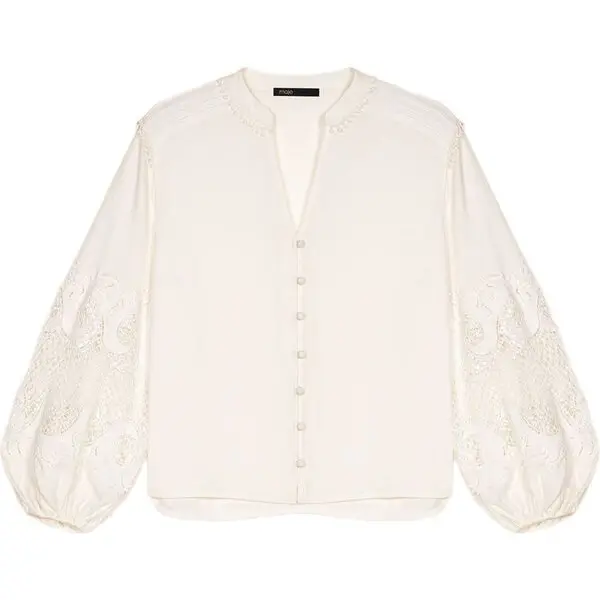 Maje Long Sleeve Linen Shirt - Ecru