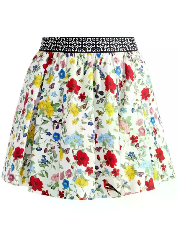 Alice + Olivia Haven Embroidered-waistband Mini Skirt - White