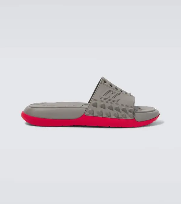 CHRISTIAN LOUBOUTIN Take It Easy Perforated Spiked Slides - Grey