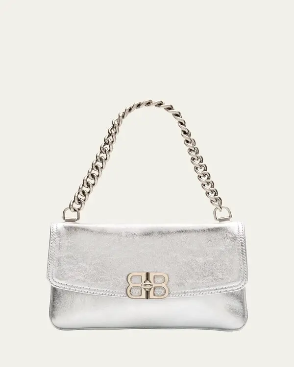 Balenciaga Bb Soft Metallic Leather Wallet On Chain