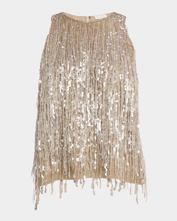 Brunello Cucinelli Paillette Embellished Silk Tank Top - C9447 Nutshell