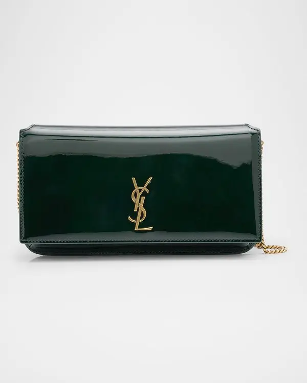 Saint Laurent Phone Holder Crossbody Bag In Patent Leather - Fir Leaf