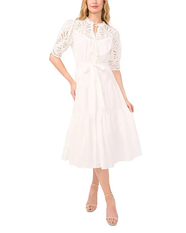 CECE DUPRAZ Eyelet Trim Midi Dress