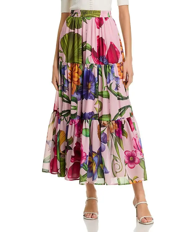 NANCY YANG Tiered Floral Print Skirt