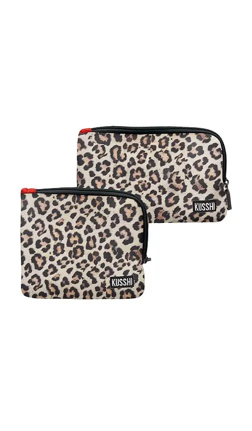 KUSSHI On-the-go Pouch Set - Leopard Neoprene