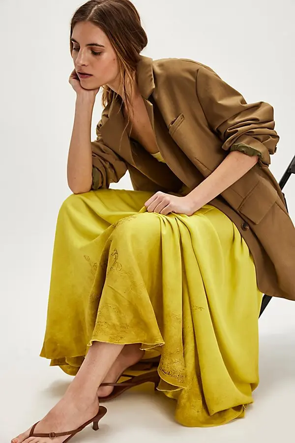 NIGEL PRESTON Satin Block Print A-line Skirt - Lemon