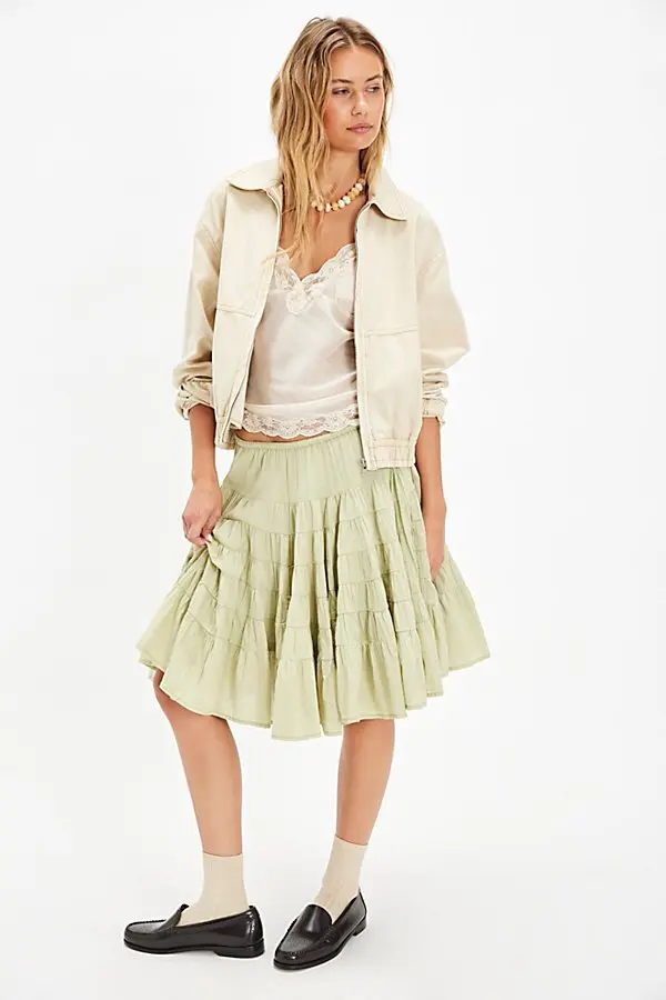 Free People Many Layers Solid Midi Skirt - Washed Sage