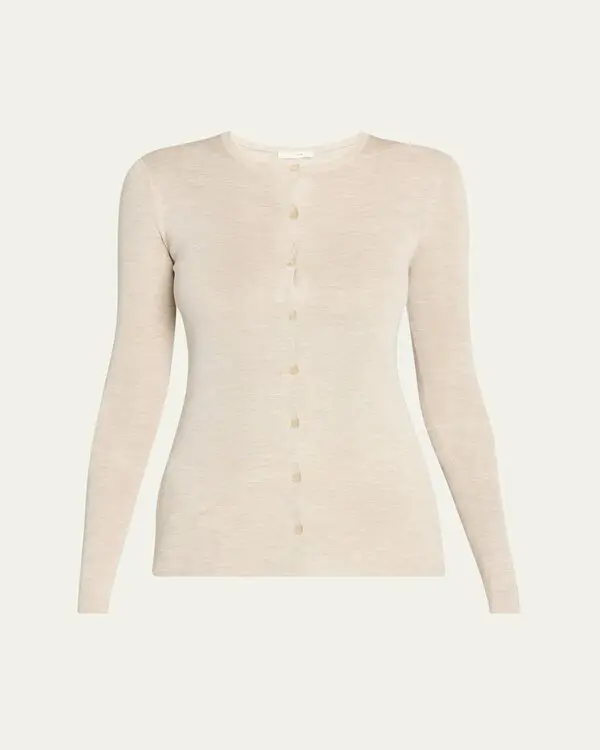 THE ROW Josette Silk Knit Cardigan - Sand Melange